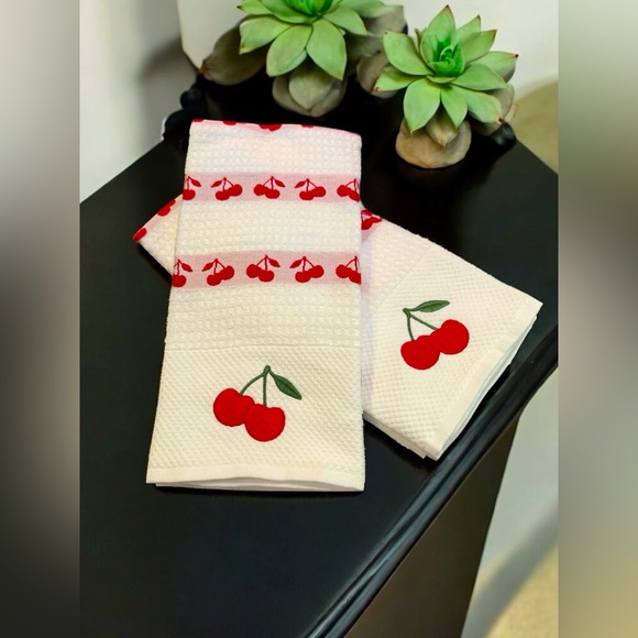 Kitchen | Cherry Embroidered Kitchen Towels Set Of Two Two Sets Four ...